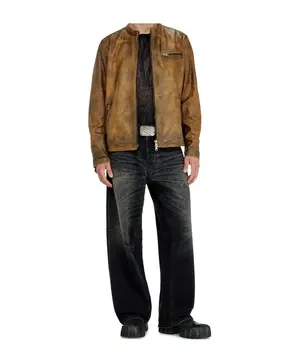 DIESEL® Oval-d Embossed Leather Biker Jacket
