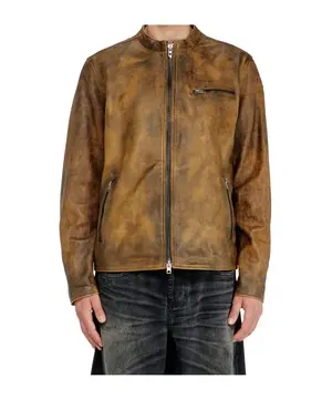 DIESEL® Oval-d Embossed Leather Biker Jacket