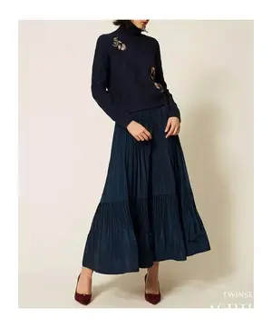 TWINSET Pleated Ruffle Hem Skirt