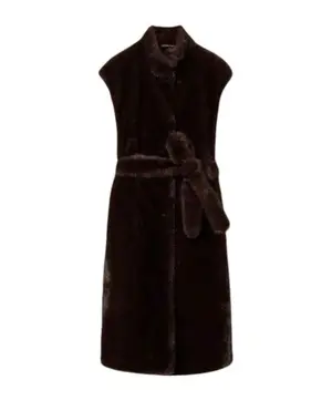 TWINSET Long Faux Fur Vest - Black