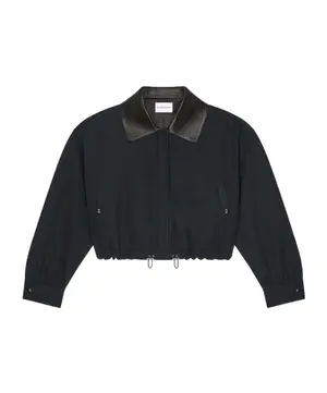 Givenchy Jacket In Cotton And Wool With Leather Collar - Black