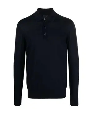 Giorgio Armani Button-front Long-sleeved Polo Shirt - Black