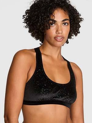 Pink Cotton Unlined Racerback Bralette - Black