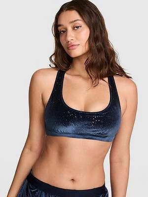Pink Cotton Unlined Racerback Bralette - Blue