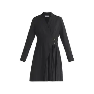 PAISIE Tailored Blazer Dress With Pleated Skirt - Black