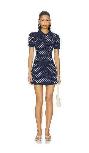 Sandy Liang Navy Polka Dot Knit Polo Dress
