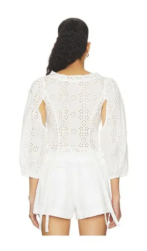Sandy Liang Eyelet Embroidered Cotton Top