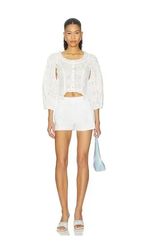 Sandy Liang Eyelet Embroidered Cotton Top