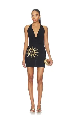 RUNAWAY THE LABEL Yasmina Plunge Cowl Knit Mini Dress - Black