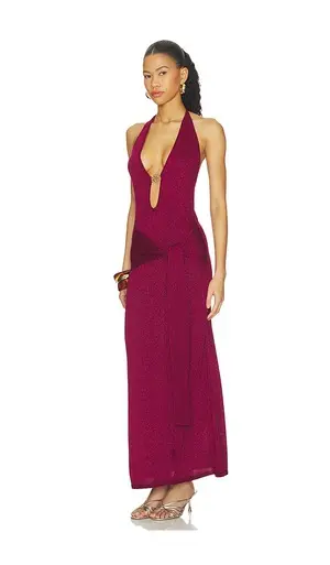 RUNAWAY THE LABEL Ayella Deep-v Knit Maxi Dress In Fuchsia