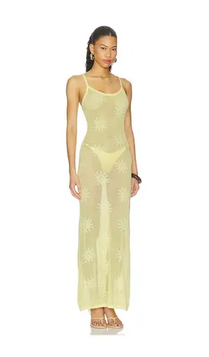 RUNAWAY THE LABEL Lene Scoop Neck Knit Maxi Dress In Yellow