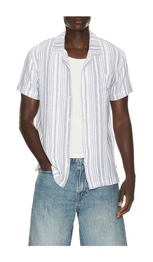 VINTAGE SUMMER Basket Weave Camp Shirt - Navy