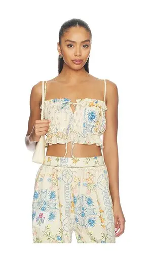 Agua Bendita Vichy Bleu Top In Beige