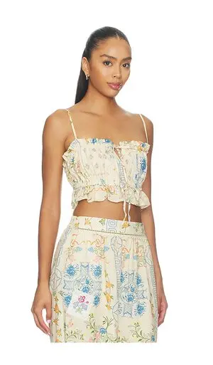 Agua Bendita Vichy Bleu Top In Beige