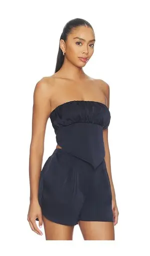 Susana Monaco Satin Scarf Tube Top In Navy
