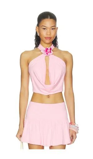 MORE TO COME Lilani Halter Top With Floral Detail - Pink