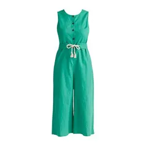 PAISIE Belted Linen Blend Jumpsuit - Green