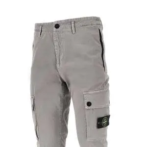 Stone Island Organic Cotton Cargo Pants With Logo Badge - Grey