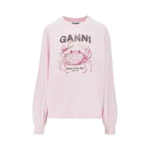 GANNI Organic Cotton Crab Print Long Sleeve T-shirt