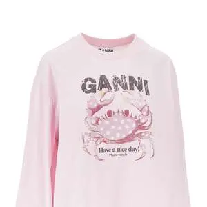 GANNI Organic Cotton Crab Print Long Sleeve T-shirt