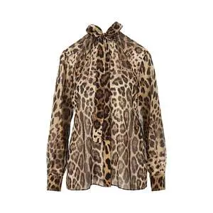 Dolce & Gabbana Silk Georgette Shirt With Leo Print - Multicolor