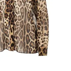 Dolce & Gabbana Silk Georgette Leo Print Long Sleeve Shirt