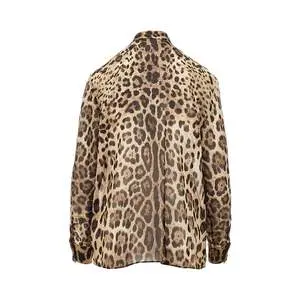 Dolce & Gabbana Silk Georgette Leo Print Long Sleeve Shirt