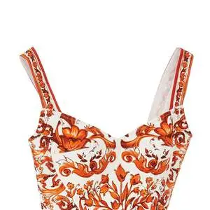 Dolce & Gabbana Charmeuse Bustier Top With Maiolica Print