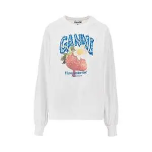GANNI Long Sleeve Strawberry Print Jersey T-shirt - White