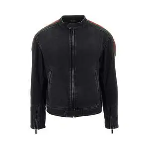 Gucci Denim Jacket With Web Ribbon Inlays - Black