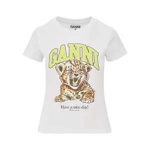 GANNI Jersey T-shirt With 'tiger' Print - White