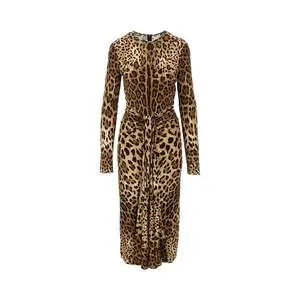 Dolce & Gabbana Viscose Midi Dress With Leo Print - Multicolor