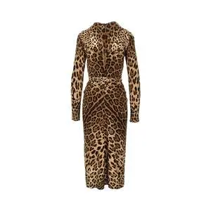 Dolce & Gabbana Viscose Midi Dress With Leo Print