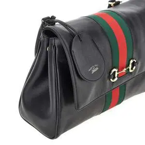 Gucci Medium Leather 'paparazzo' Bag With Web Ribbon And Horsebit Detail - Black