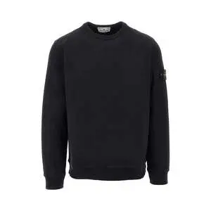 Stone Island Crewneck Cotton Sweatshirt With Logo Badge - Black