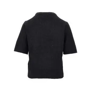 GANNI Wool-blend Knitted Short-sleeved Top With Embroidered Strawberry Motif - Black