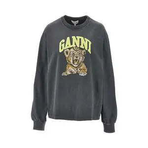 GANNI Cotton Tiger Print T-shirt - Grey