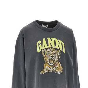 GANNI Cotton Tiger Print T-shirt - Grey