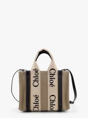 Chloé Woody Linen Canvas And Leather Crossbody Bag