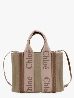Chloé Woody Linen Canvas And Leather Crossbody Bag - Beige