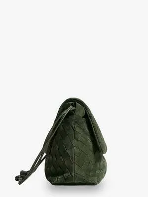 Bottega Veneta Suede Giorno Shoulder Bag With Intrecciato Pattern - Green