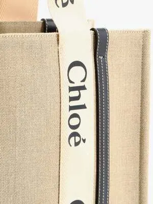 Chloé Woody Linen Shoulder Bag With Front Lettering Logo