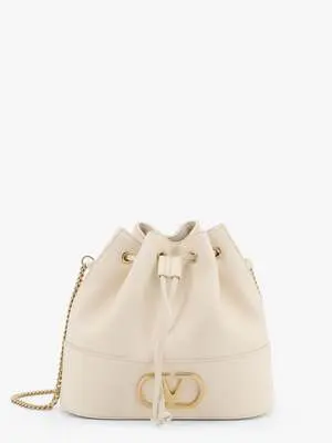 Valentino Garavani Vlogo Signature Leather Bucket Bag - Beige