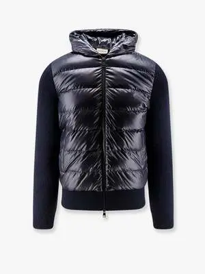 Moncler Down Jacket With Virgin Wool Inserts - Blue