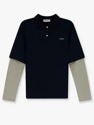 Miu Miu Cotton Polo Shirt With Front Embroidered Logo - Blue