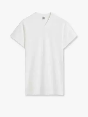 TOTEME Cotton V-neck Short Sleeve T-shirt - White