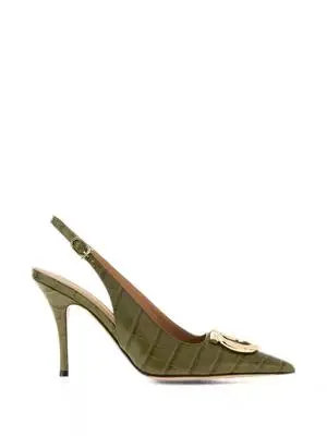FERRAGAMO Gancini Croc-effect Slingback Pumps - Green
