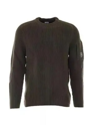 C.P. COMPANY Ribbed-knit Logo-patch Sweater - Brown