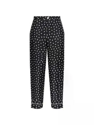 Moschino Swan-print Silk Trousers - Black