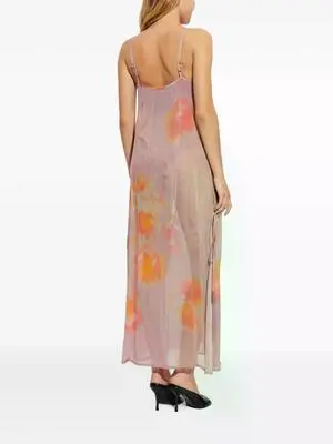 DIESEL® Floral Print Crystal-logo Midi Dress